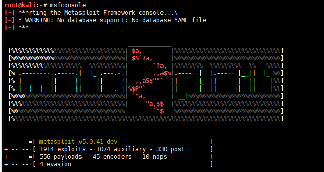 msfconsole启动报错信息 [-] ***rting the Metasploit Framework console...\ [-] * WARNING: No database ...