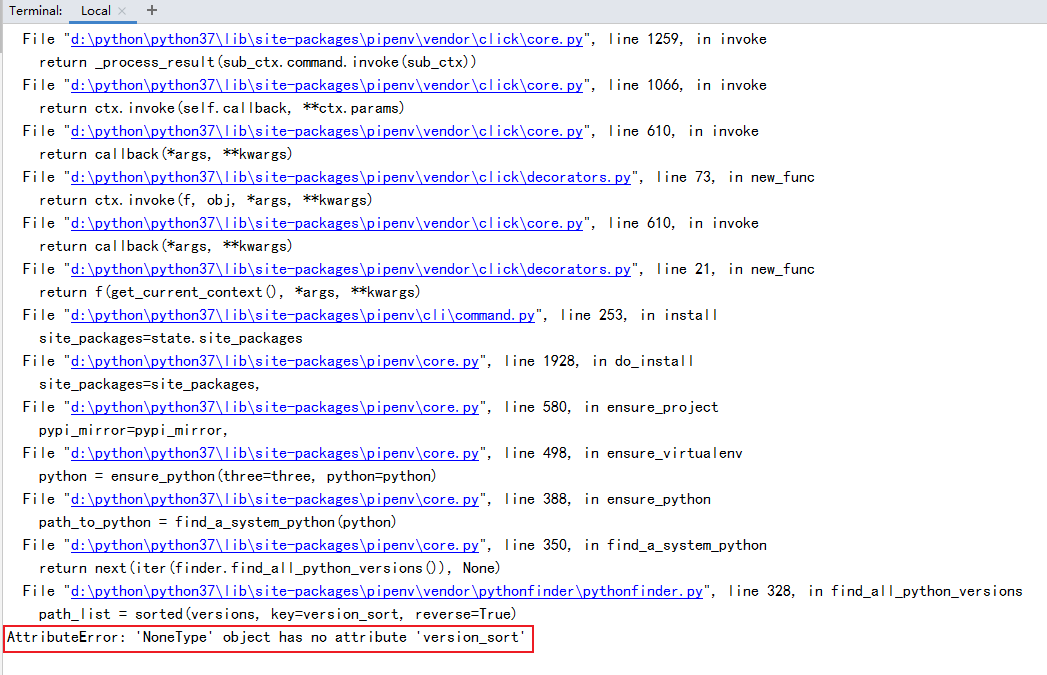 Pipenv Install AttributeError NoneType Object Has No 