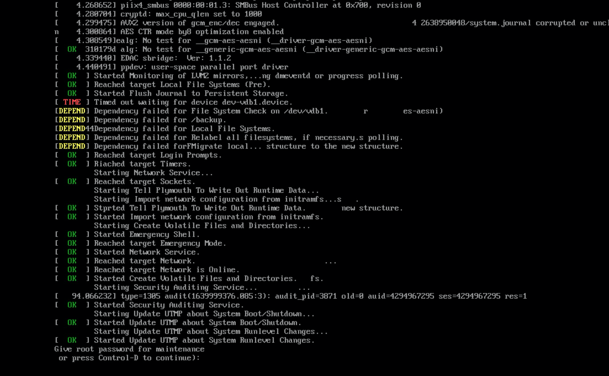 Dependency Failed For File System Check On dev vdb1 