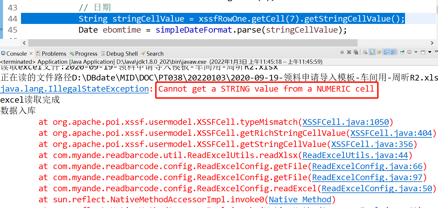XSSF excel java lang IllegalStateException Cannot Get A STRING