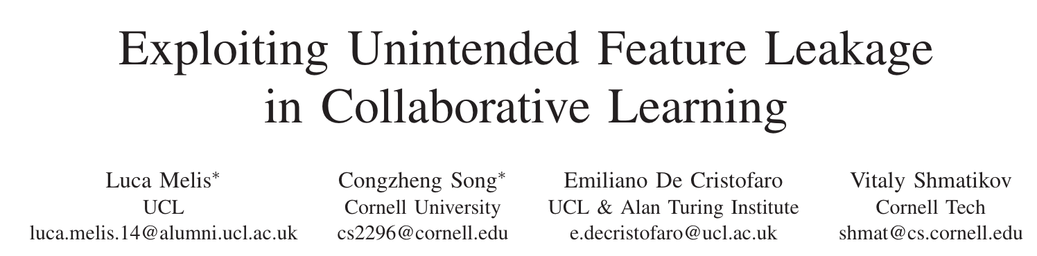 Exploiting Unintended Feature Leakage in Collaborative Learning - Le2duo - 博客园