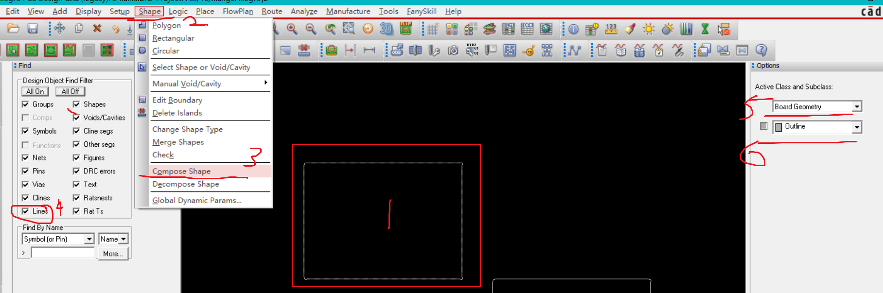 allegro 中板框shapes变成lines，把lines变成shapes。 - 天马流星拳拯救地球 - 博客园