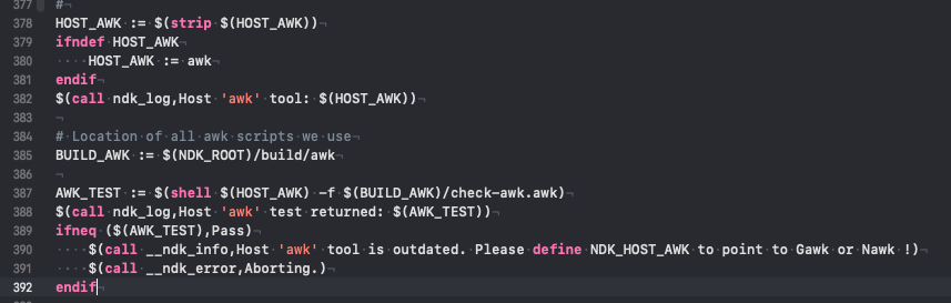 macOS升级Monterey 使用android-ndk-r14b版本NDK编译提示 Host 'awk' tool is outdated. Please define NDK_HOST ...