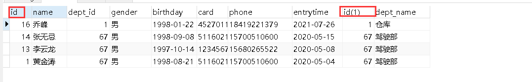 Duplicate Column Name id 