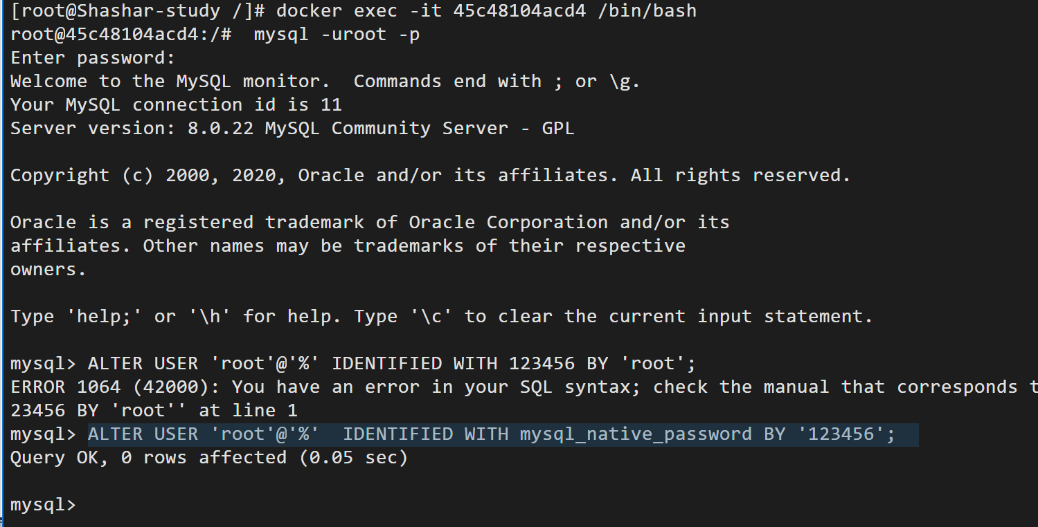 Docker里安装 Mysql,连接报错2058解决方式 Shashar 博客园