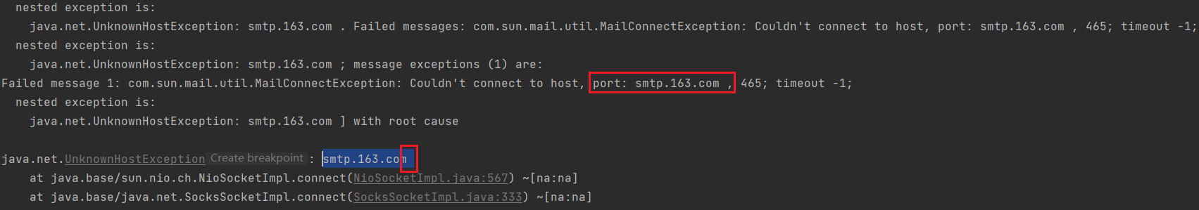 MailConnectException: Couldn't connect to host, port: smtp.163.com , 465; timeout -1; - _Aspire ...