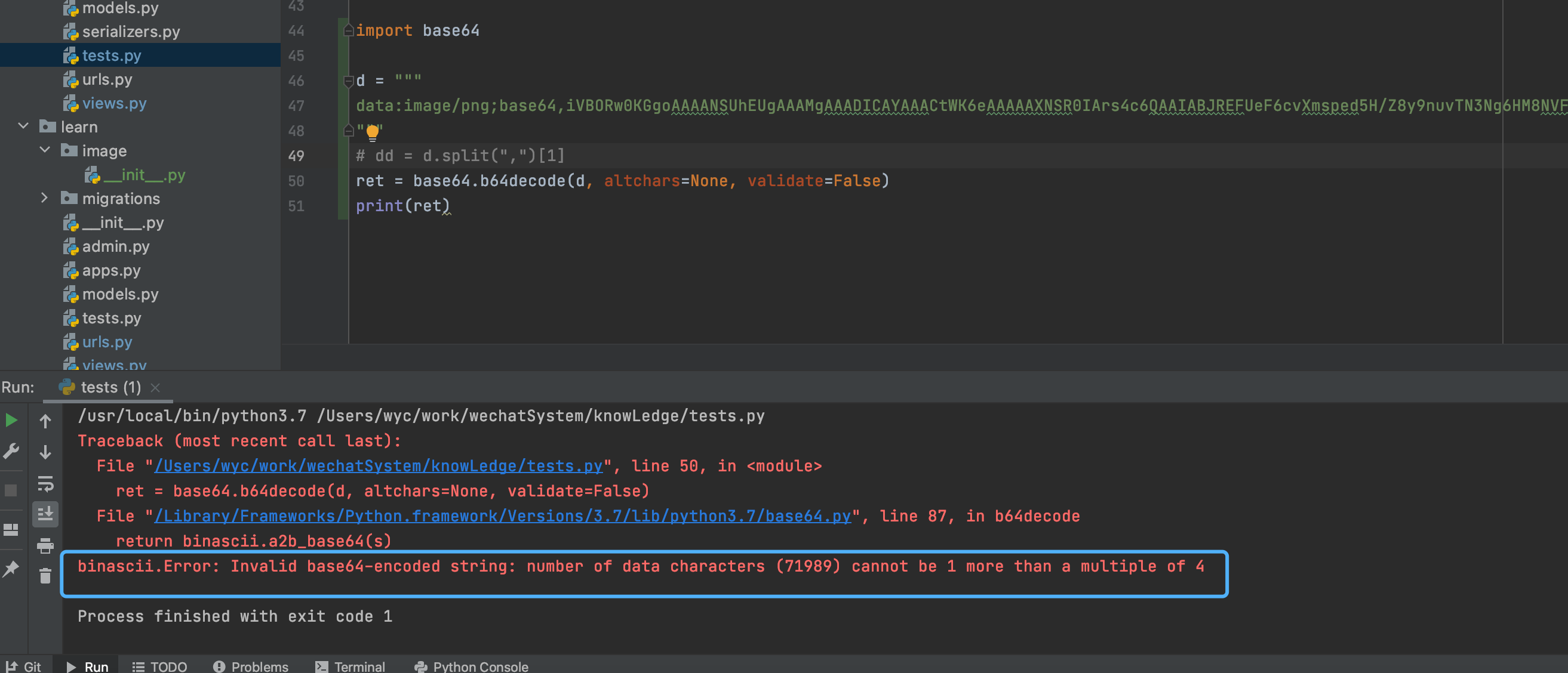Binascii Error Invalid Base64 encoded String Number Of Data